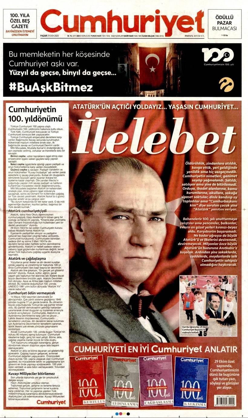 Cumhuriyet'in 100. yılında gazete manşetleri