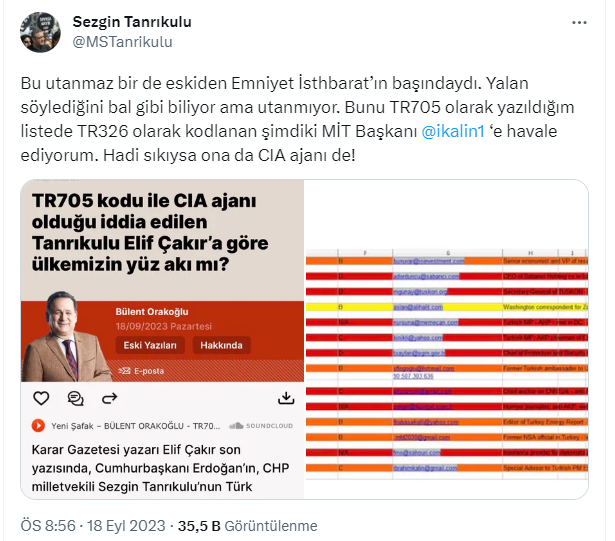 Sezgin Tanrıkulu ve Yeni Şafak yazarı arasında 'CIA' tartışması: "TR705 olarak yazıldığım ...