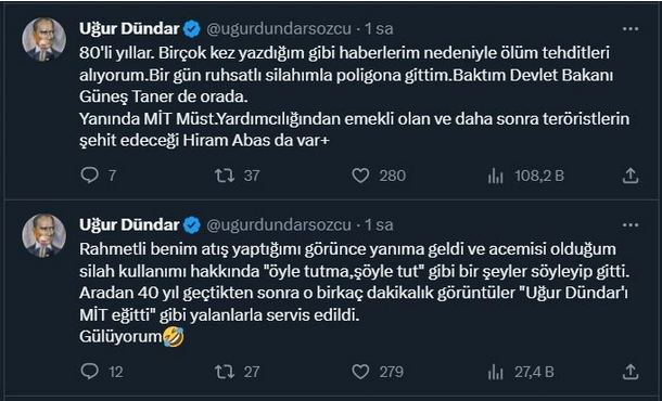 Uğur Dündar ünlü MİT Başkan Yardımcısı Hiram Abas'tan silah atış ...