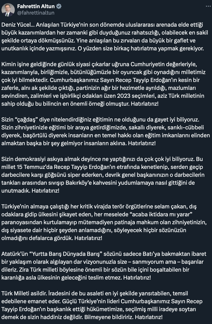 CHP'den Fahrettin Altun ve Ömer Çelik'e keskin sözler: "Türklüğü ...